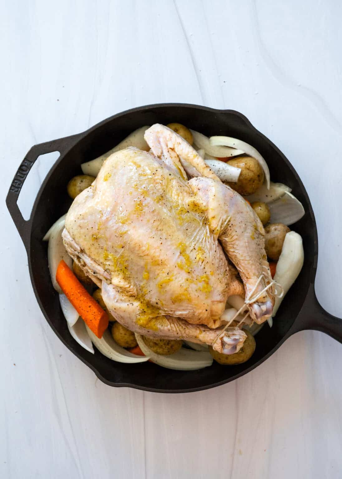 Easy Cast Iron Roast Chicken with Root Vegetables | Worn Slap Out