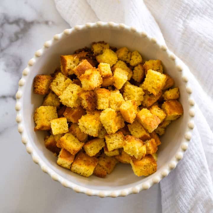 Easy Peasy Cornbread Croutons - Worn Slap Out
