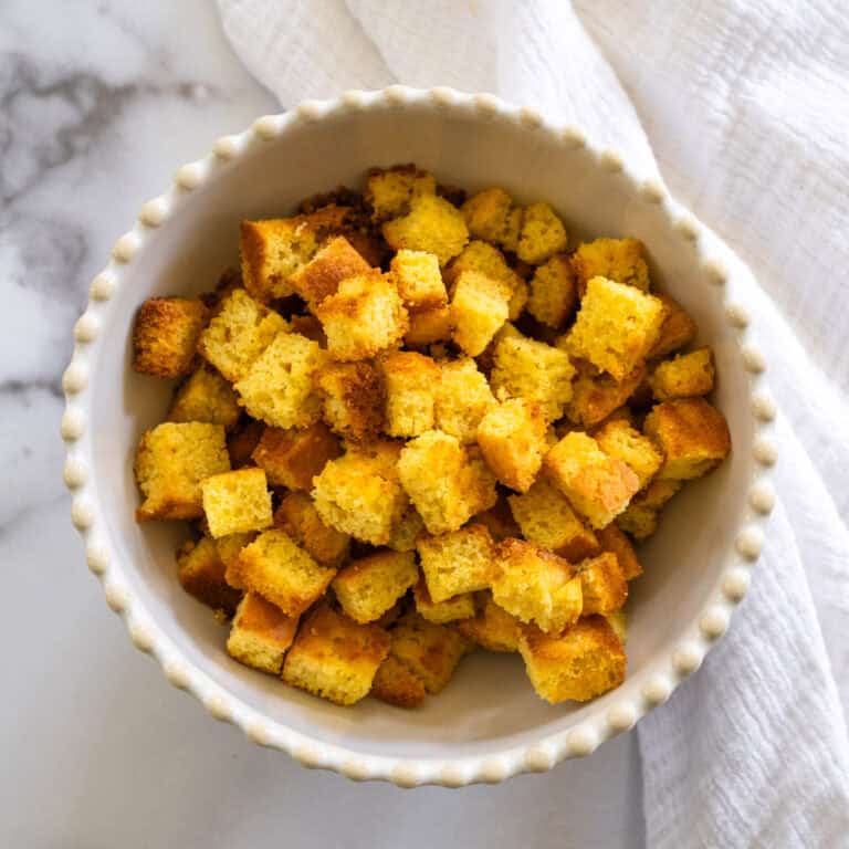 Easy Peasy Cornbread Croutons - Worn Slap Out