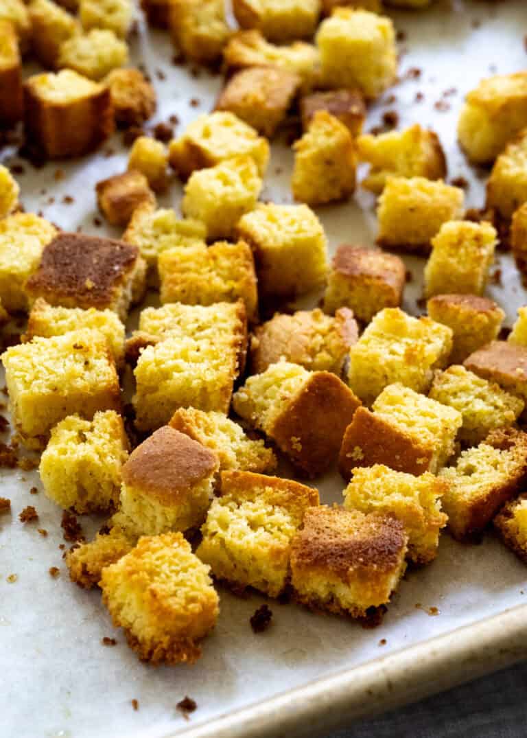 Easy Peasy Cornbread Croutons | Worn Slap Out