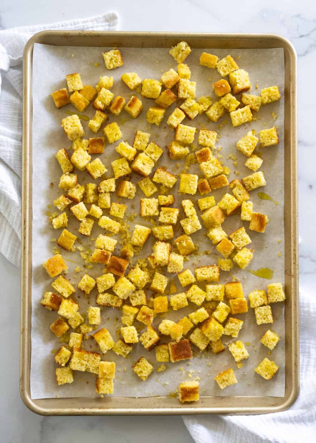 Easy Peasy Cornbread Croutons - Worn Slap Out